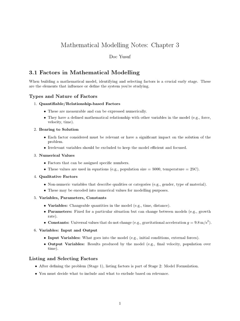 Key Factors in Mathematical Modelling | PDF | International System Of ...