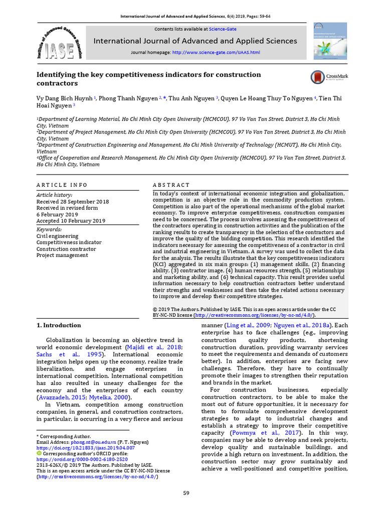 Key Competitiveness Indicators for Contractors | PDF | Survey ...