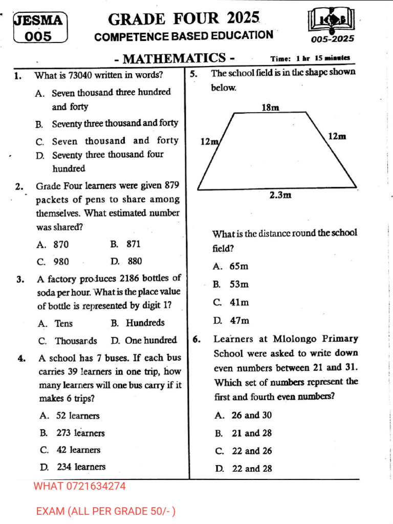 Grade 4 005 Jesma All Subjects With Marking Scheme01 - Sign | PDF