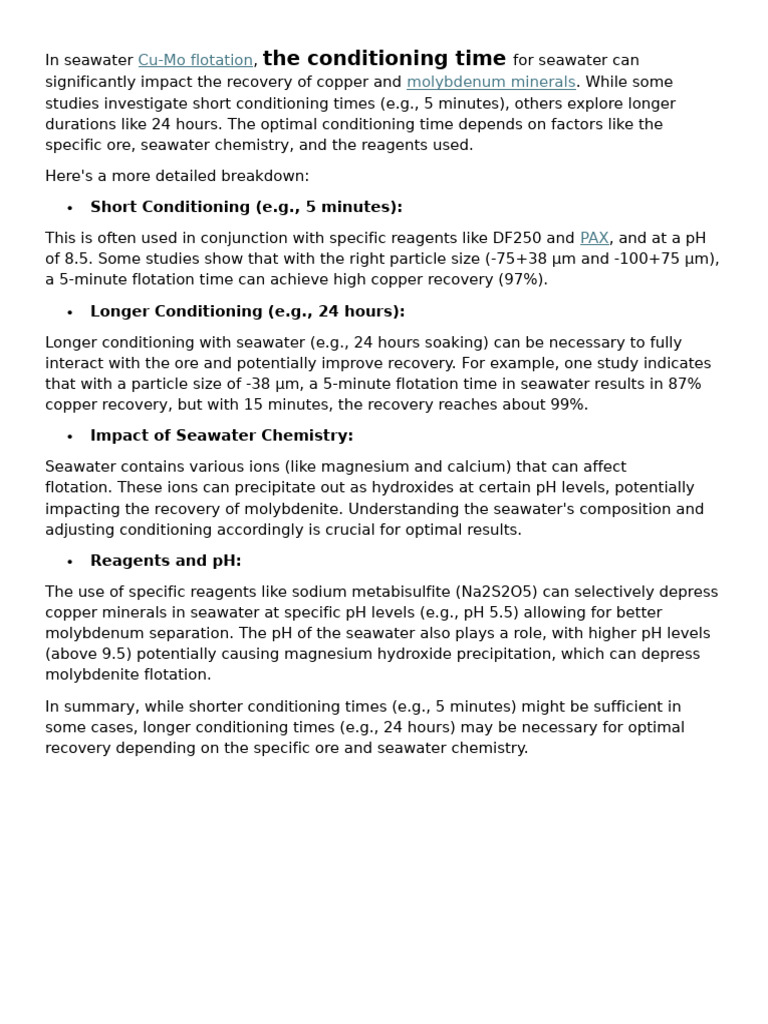 Flotation Differential Cu Mo In Seawater | PDF | Ph | Seawater