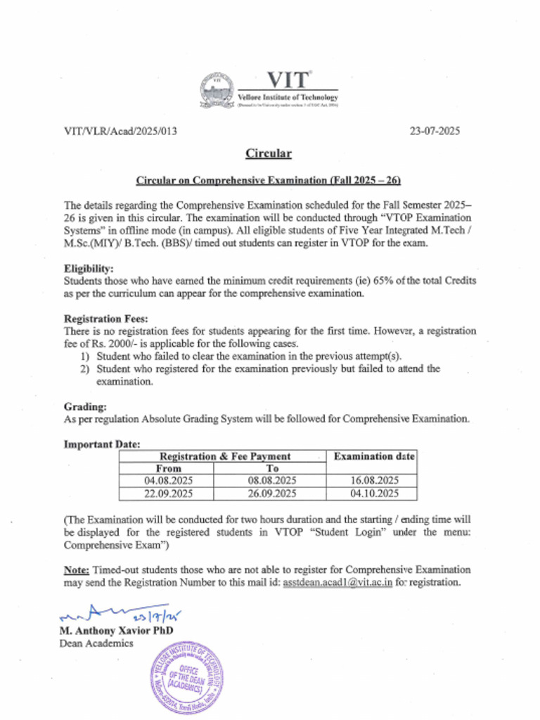 Circular On Comprehensive Exam - Fall Semester 2025 - 250801 - 164422 | PDF