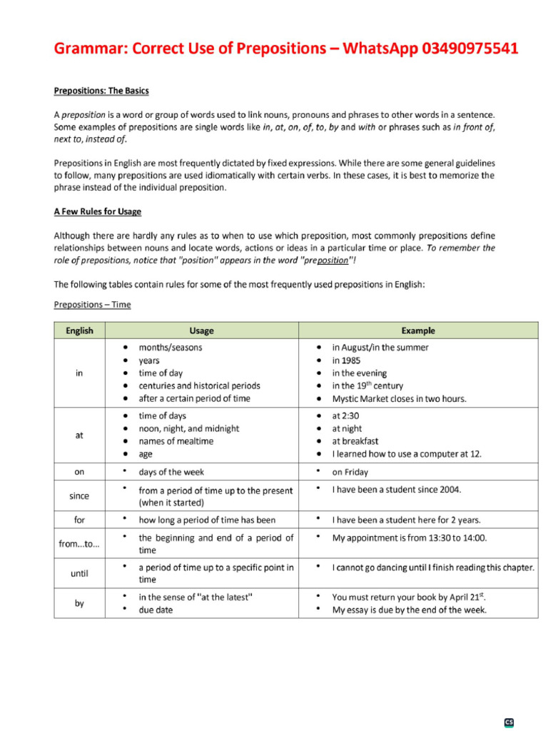 Prepositions - Basic Grammar Notes WhatsApp Group 03490975541 ...