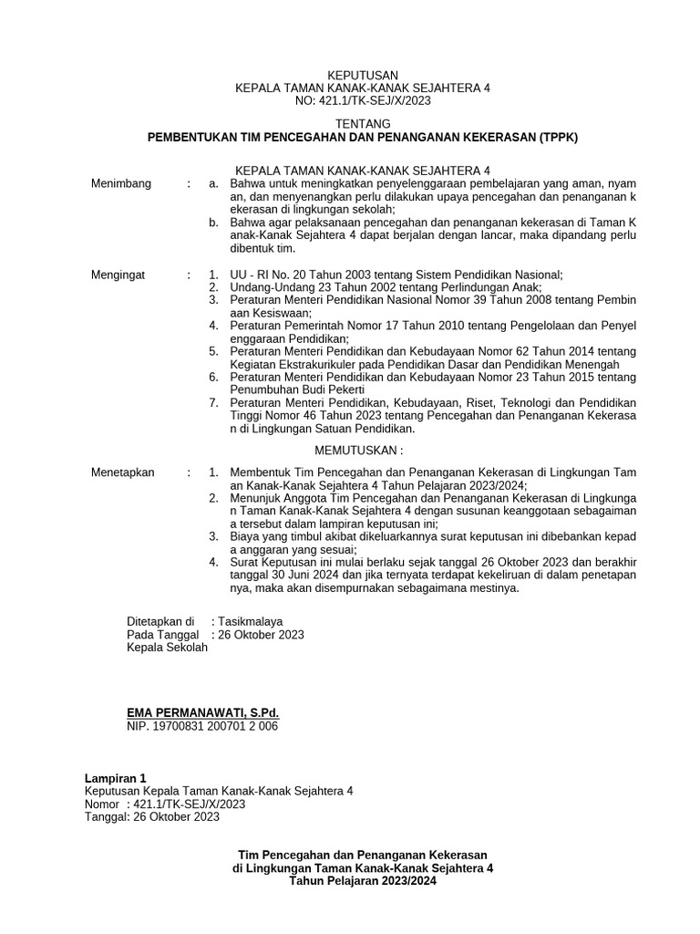 SK Dan SOP PENCEGAHAN DAN PENANGANAN KEKERASAN DI LINGKUNGAN SATUAN PENDIDIKAN | PDF