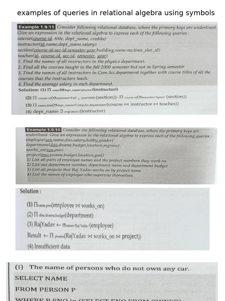 UNIT-1 - Relation Algebra Examples | PDF | Data Management Software ...