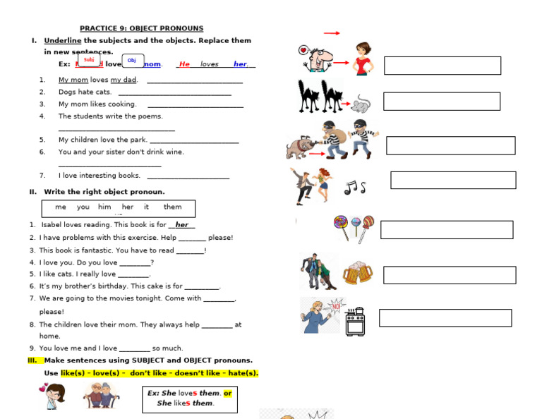 Object Pronouns Practice Exercises | PDF