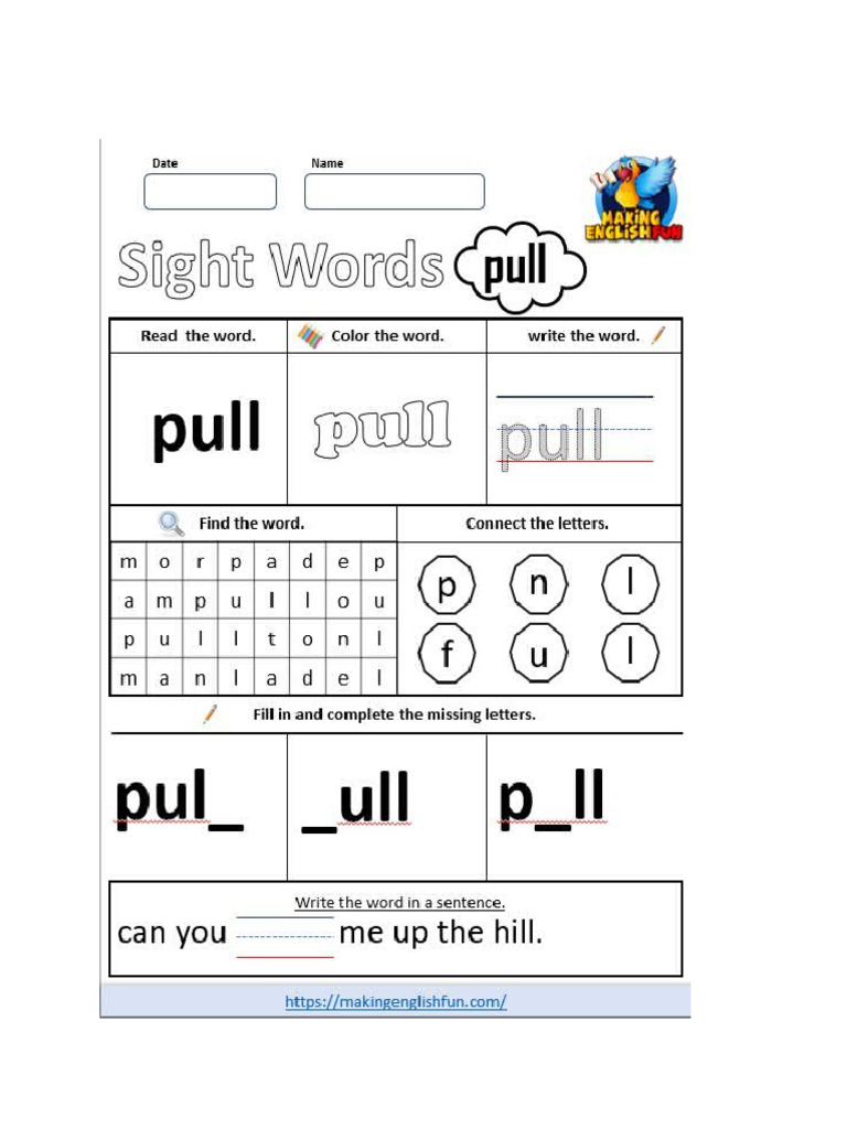 PULL Sight Word Worksheet 05182025 | PDF