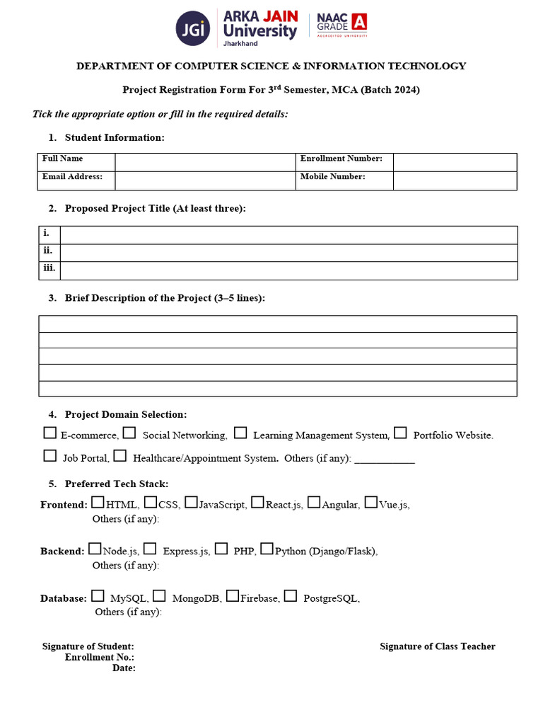 Project Registration Form MCA | PDF
