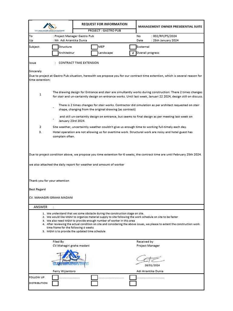 01-RFI Extension of Contract Time-Answer | PDF | Engineering | Drawing