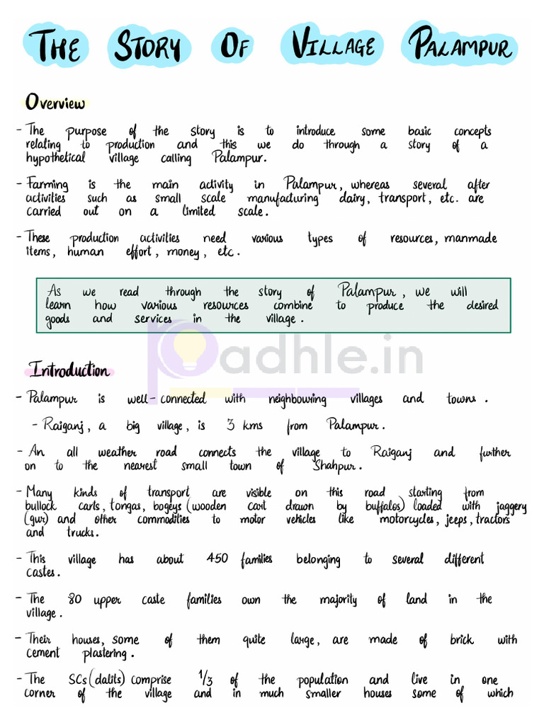 The Story of Village Palampur - Padhle Class 9 Social Science | PDF