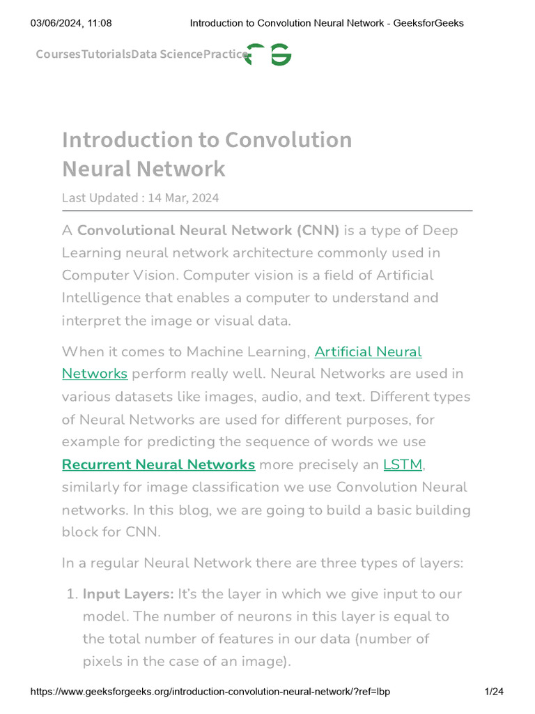 Introduction To Convolution Neural Network - GeeksforGeeks | PDF | Statistical Classification ...