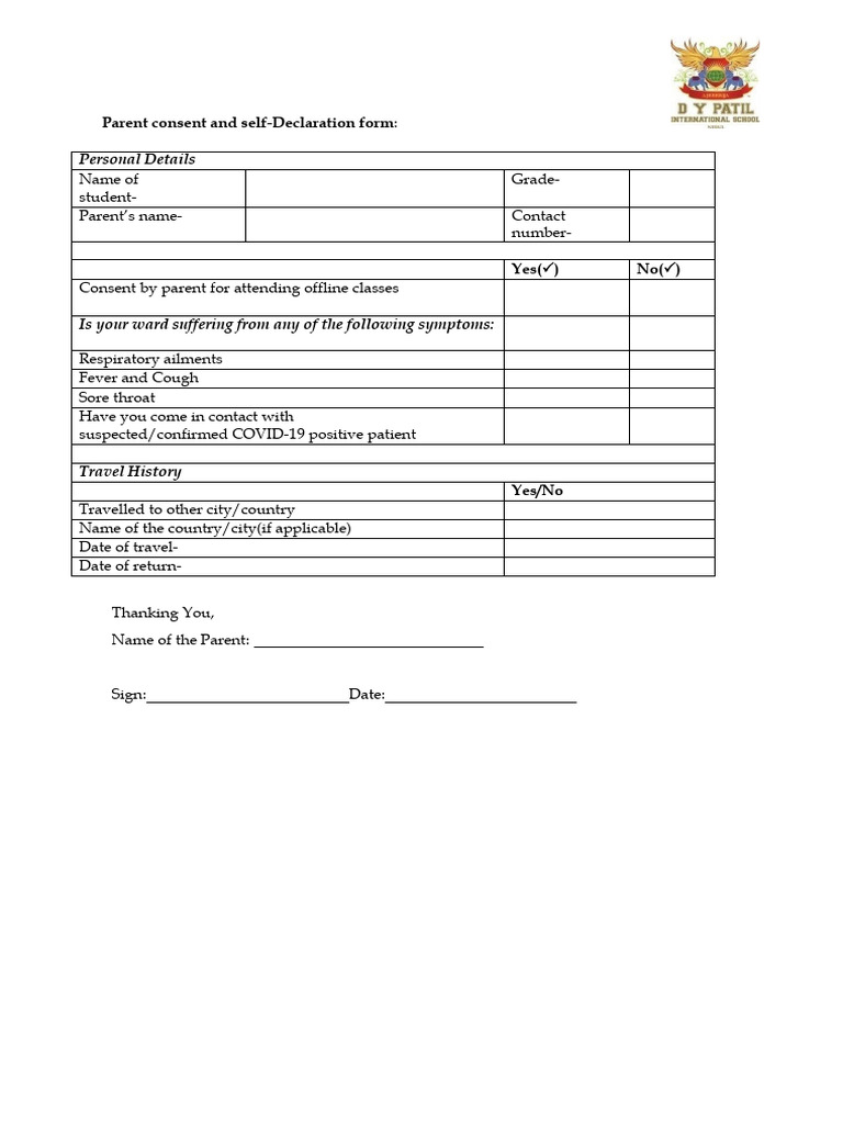 Consent and Self-Declaration Form | PDF