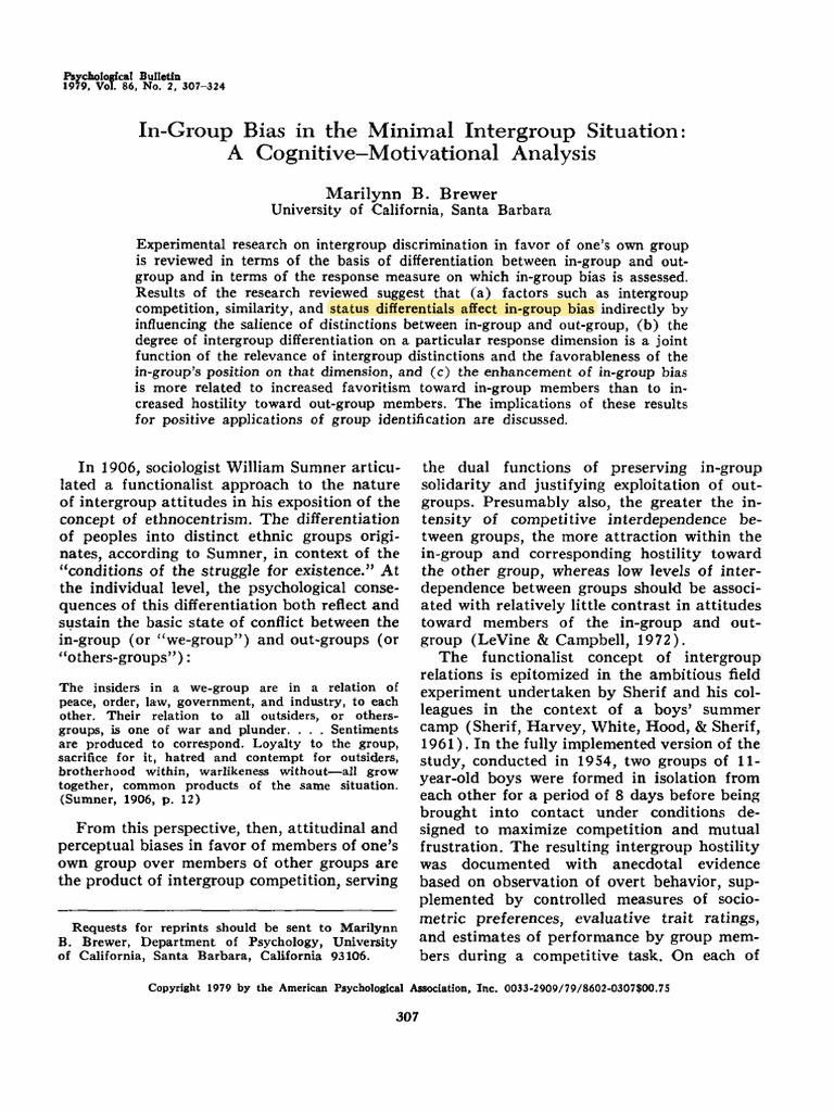 In-Group Bias: Cognitive-Motivational Analysis | PDF | Matrix ...
