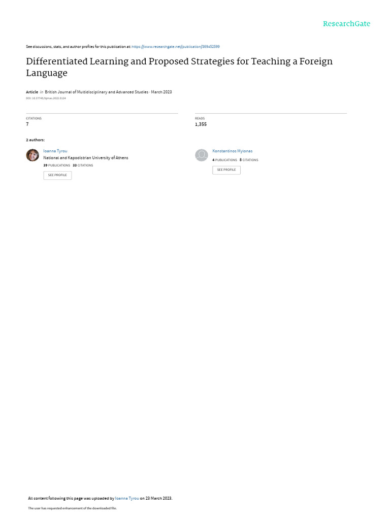 Differentiated Learning and Proposed Strategies For Teaching A Foreign ...