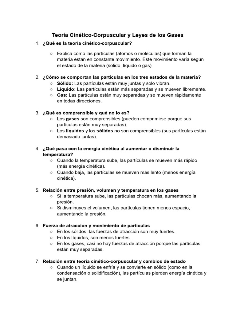 Teoría Cinético-Corpuscular y Gases | PDF | Gases | Líquidos