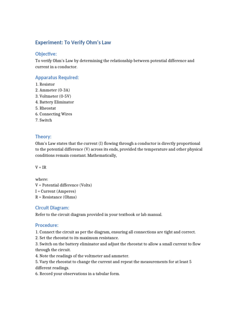 Verify Ohm's Law Experiment Guide | PDF