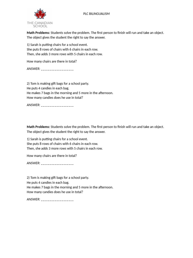Bilingual Math Problems for Students | PDF