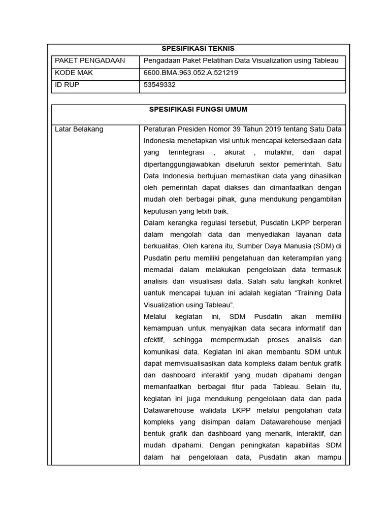 Spektek Pelatihan Data Visualization Using Tableau - Docx1 | PDF