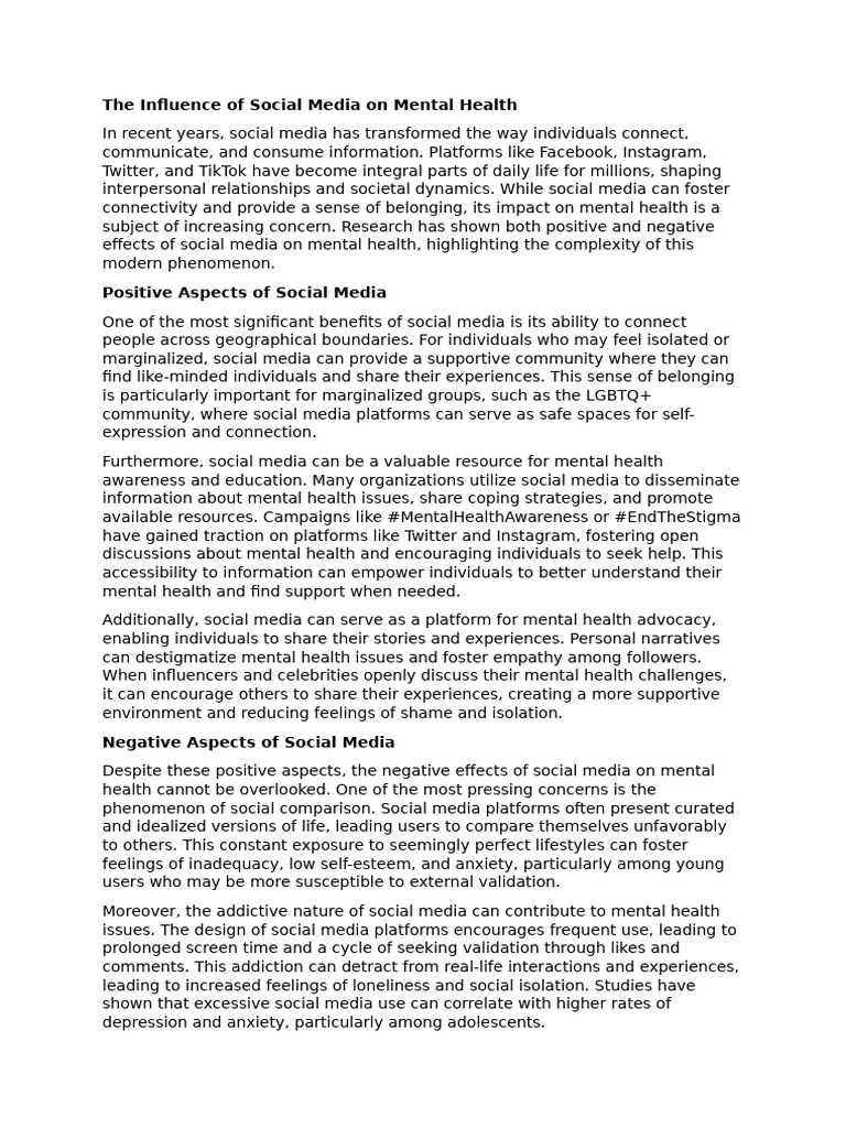 Social Media's Impact on Mental Health | PDF | Mental Health | Social Media