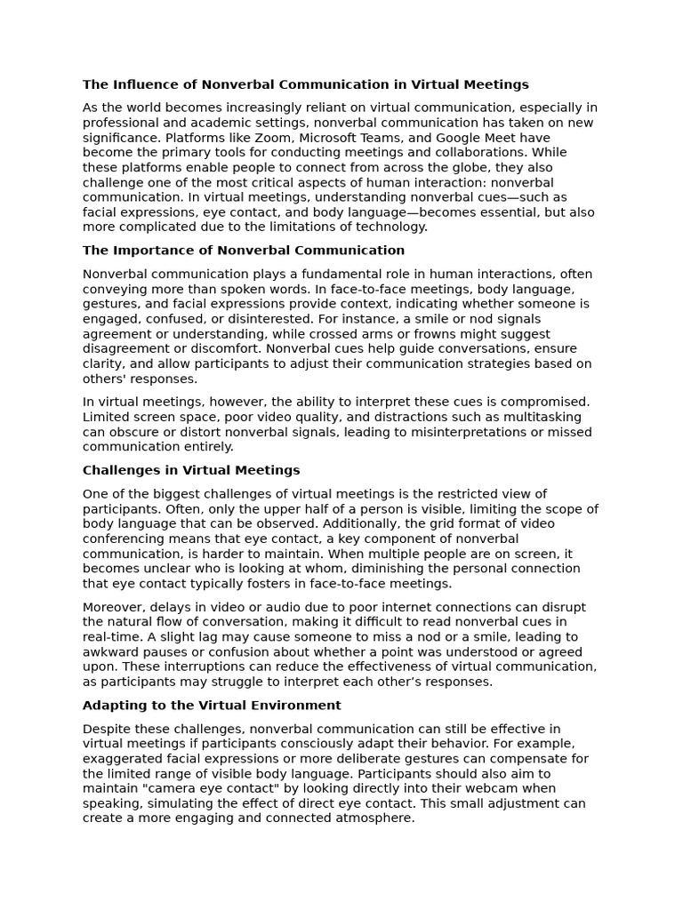 Nonverbal Communication in Virtual Meetings | PDF | Nonverbal ...