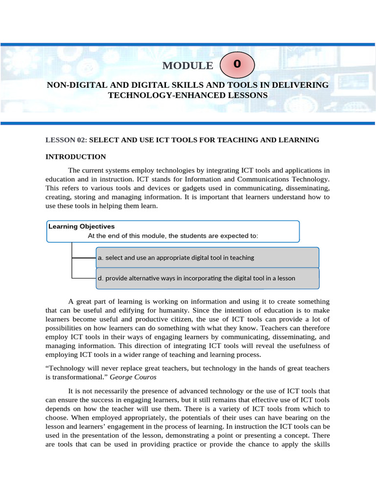LESSON-02-SELECT-AND-USE-ICT-TOOLS-FOR-TEACHING-AND-LEARNING | PDF | Educational Technology | Qr ...