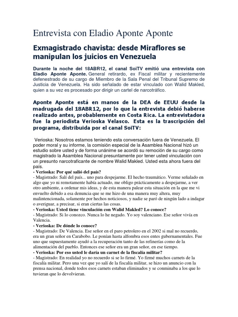 Entrevista Con Eladio Aponte Aponte (18!04!12) | PDF | Hugo Chavez ...