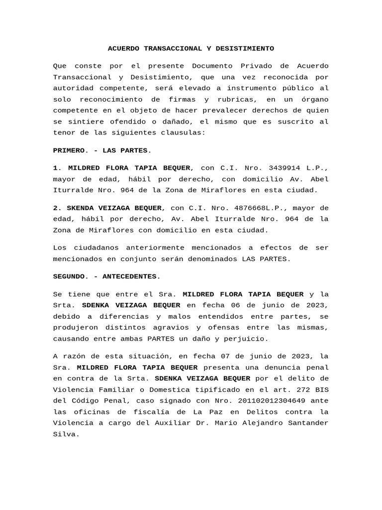 Acuerdo Transaccional Sden | PDF | Justicia | Crimen y violencia