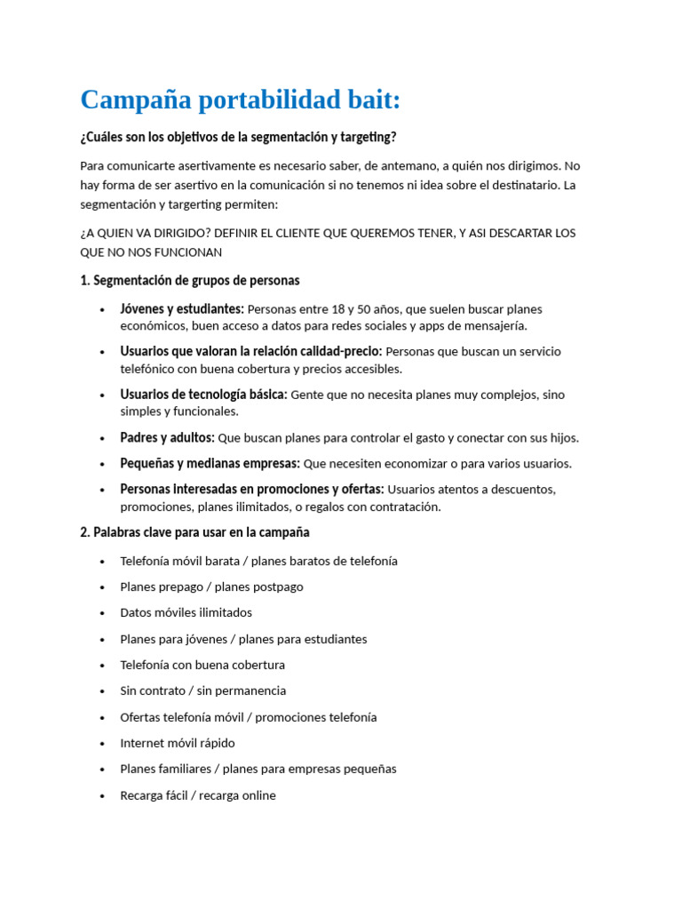 Segmentación Efectiva para Campaña Bait | PDF | Telefonía móvil | Facebook