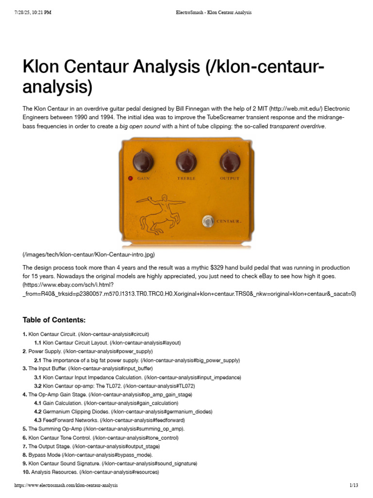 Klon Centaur Circuit Analysis | PDF | Operational Amplifier | Computer ...