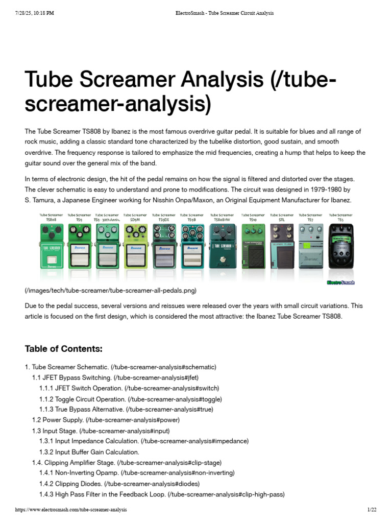 Tube Screamer Circuit Analysis | PDF | Audio Electronics | Sound Technology