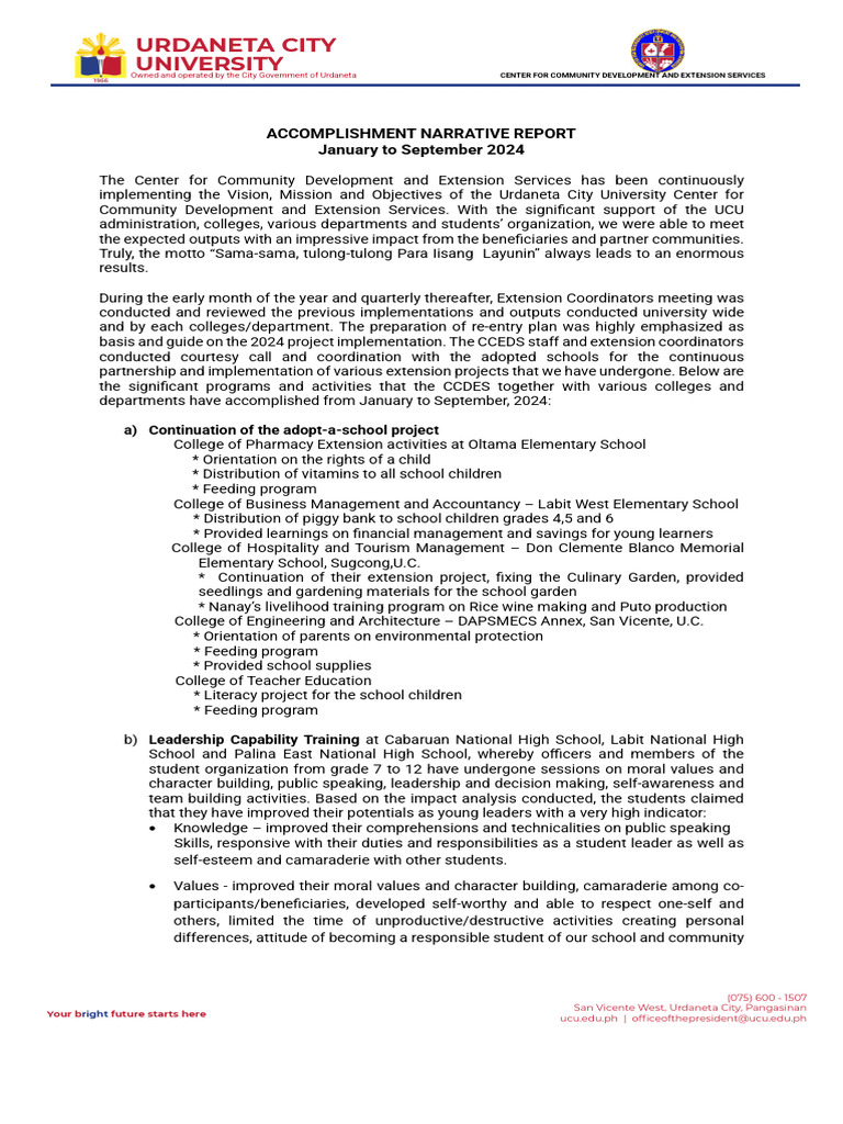 Accomplishment Narrative Report 2024 | PDF