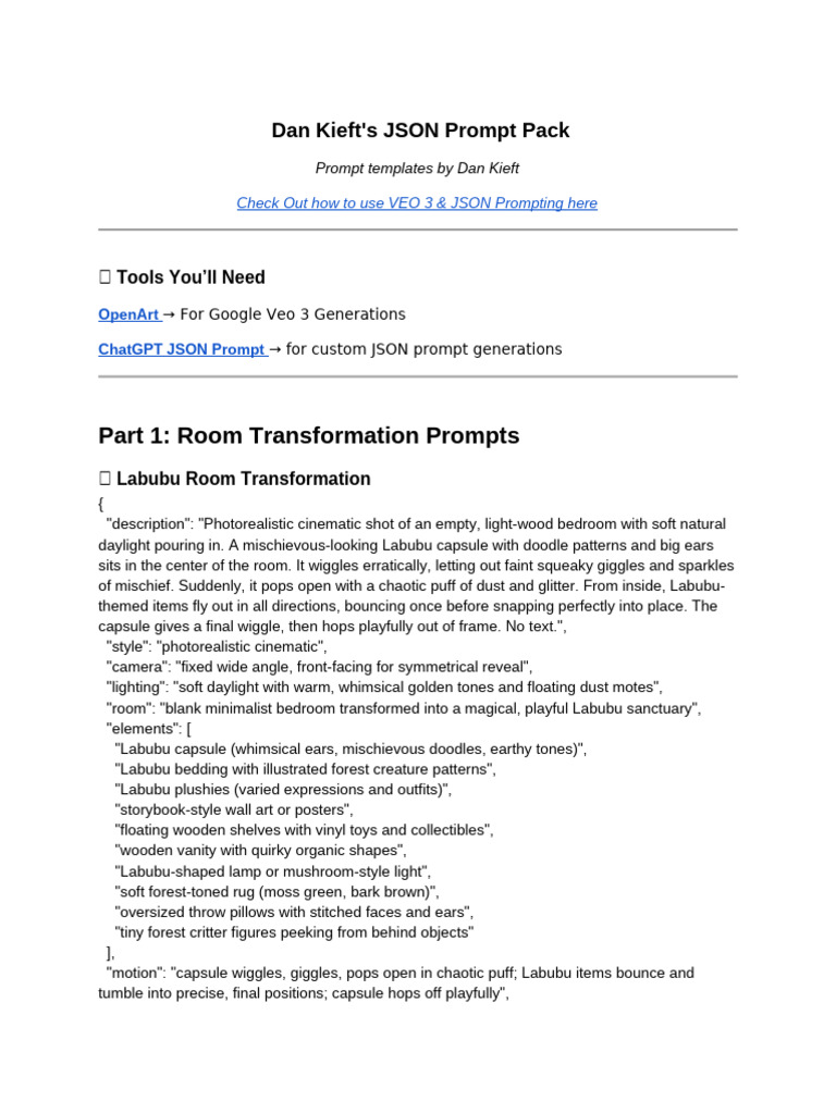 Dan Kieft's JSON Prompt Templates | PDF | Light | Coffee