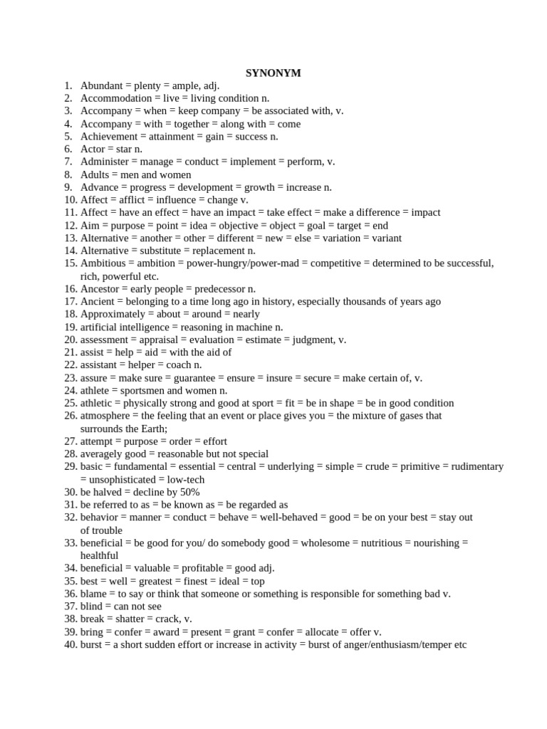 Synonyms | PDF | Consciousness | Concept