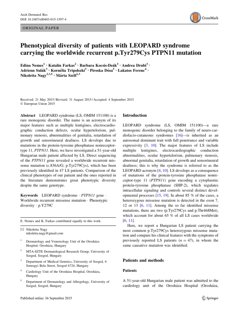 Phenotypic Diversity in LEOPARD Syndrome | PDF | Mutation | Genetics