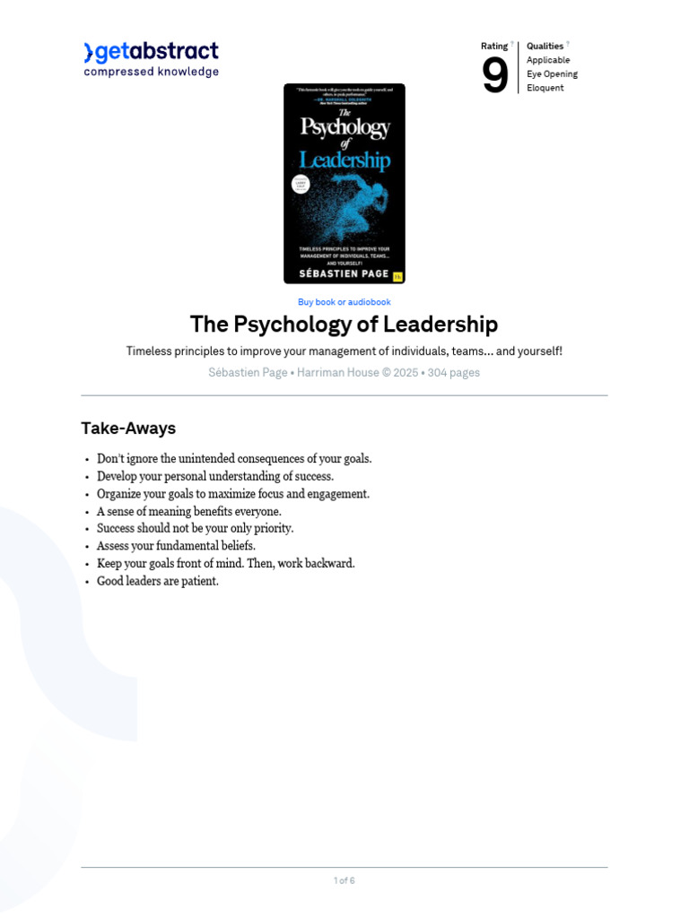Psychology of Leadership Insights | PDF | Goal | Happiness
