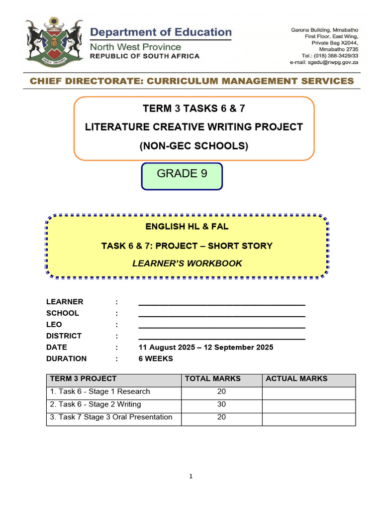 Eng FAL Grade 9 Tasks 6 & 7 Project (FINAL) | PDF | Human Communication ...