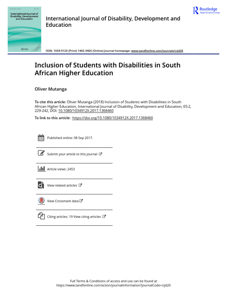 Inclusion of Disabled Students in SA Higher Ed | PDF | Disability ...