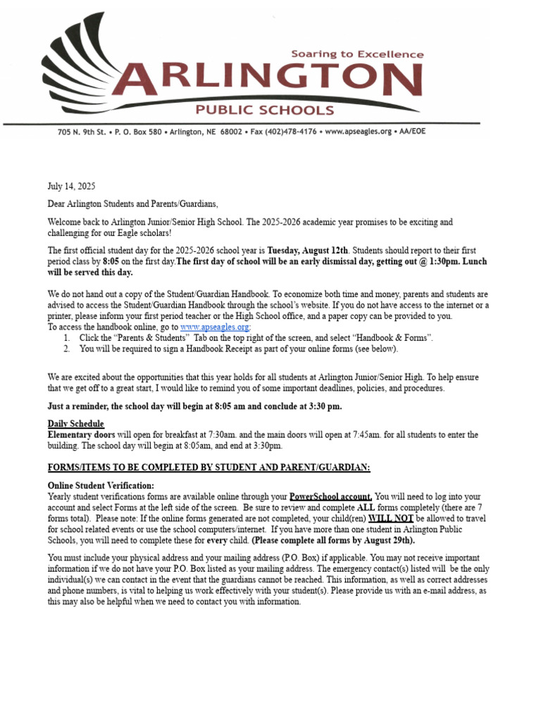 High School Welcome Back Parent Letter | PDF
