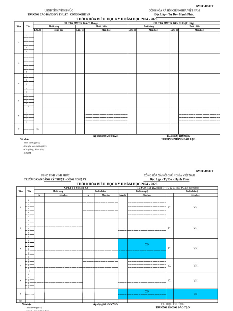 Tuan 37. TKB Hoc Ky II Nam Hoc 2024 - 2025 Khoa CNTT AP Dung Tu 26.5. ...
