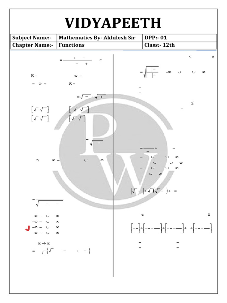 DPP-01 Functions 12th JEE Mathematics Akhilesh Sir Pradeep-1 Edited | PDF | Function ...