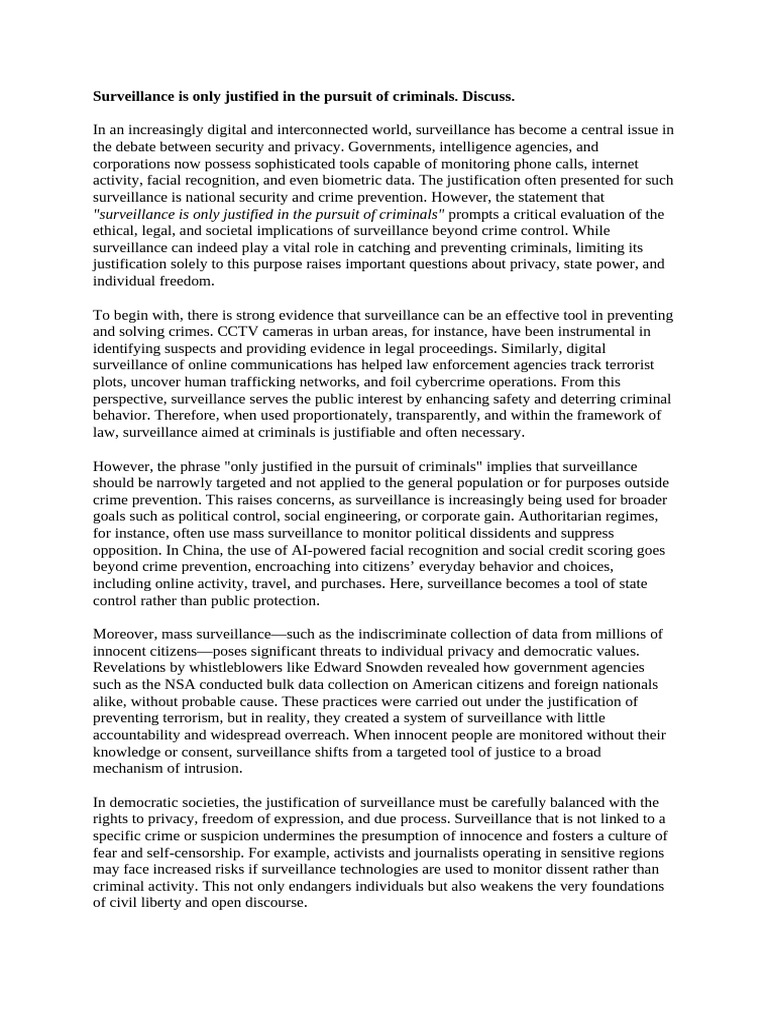 Justifying Surveillance: Crime vs. Privacy | PDF | Surveillance | Privacy