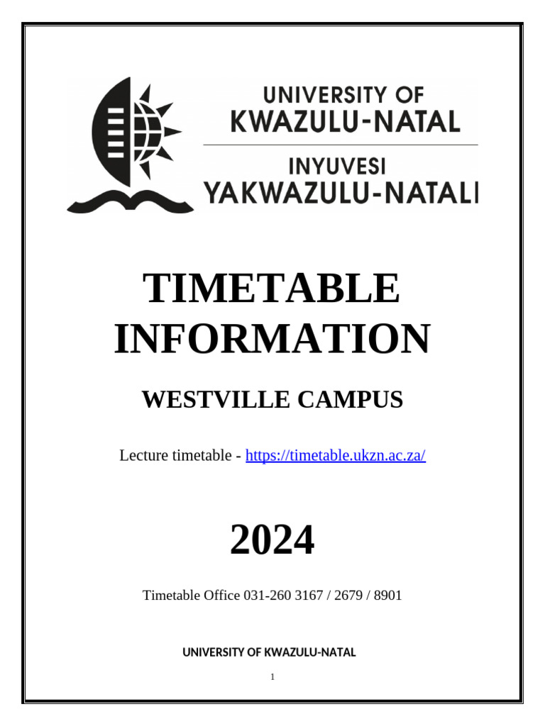 UKZN Westville Timetable 2024-2025 | PDF | Academic Term | Jewish Holidays