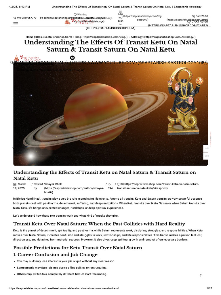 Ketu and Saturn Transit Effects Explained | PDF | Hindu Astrology ...