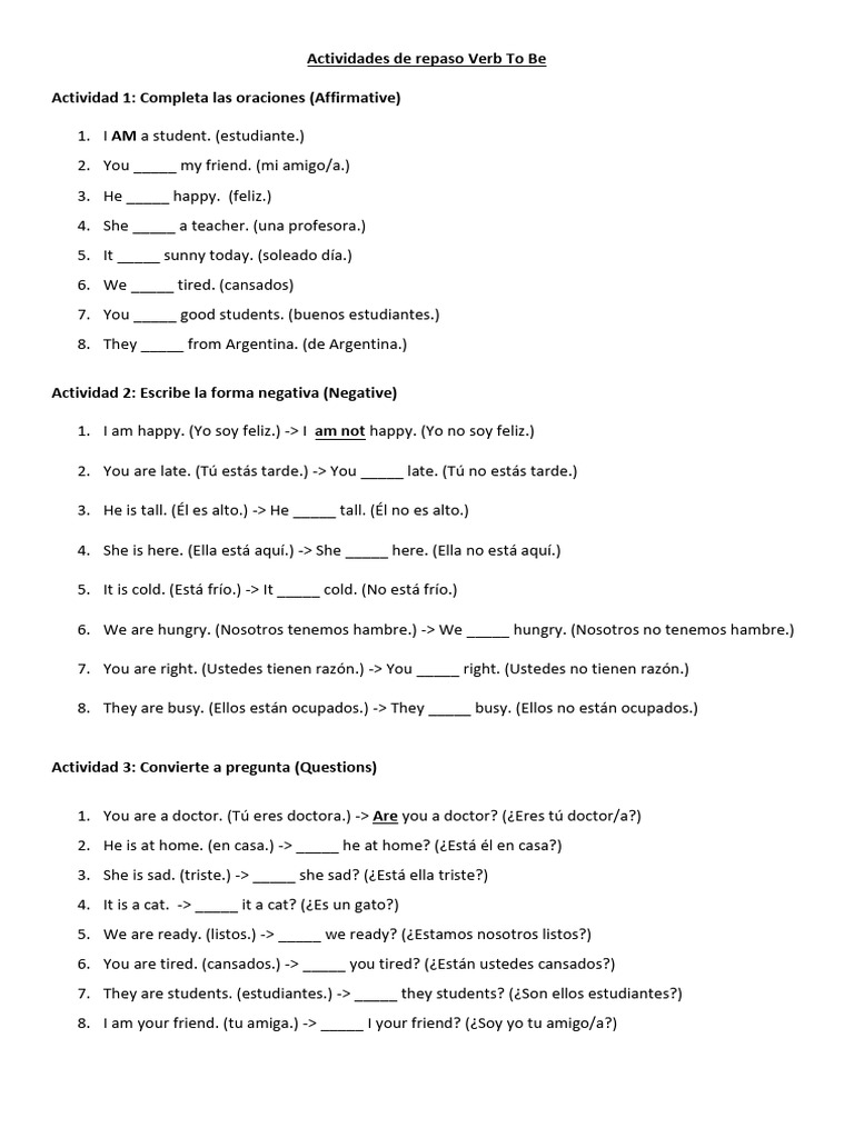 Repaso Verb To Be, A-An, in On at y Fichas de Estudio | PDF