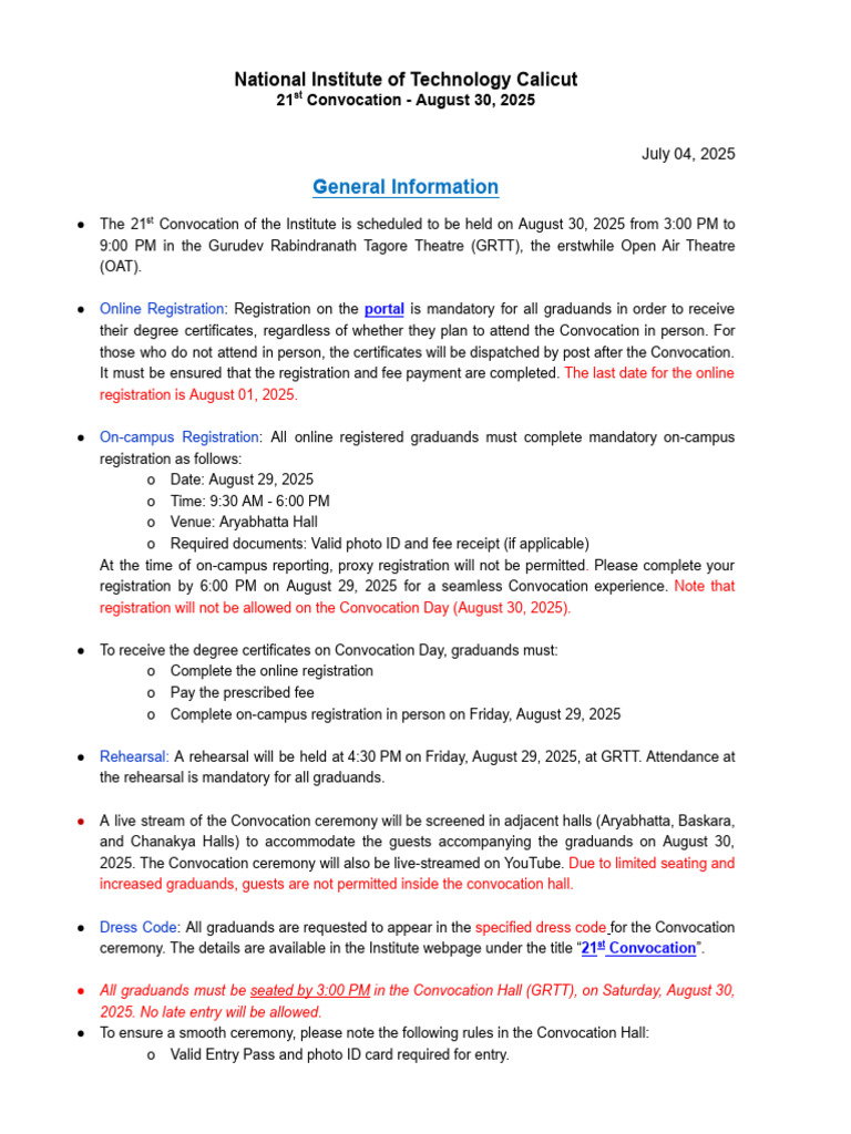 Instructions Convocation | PDF