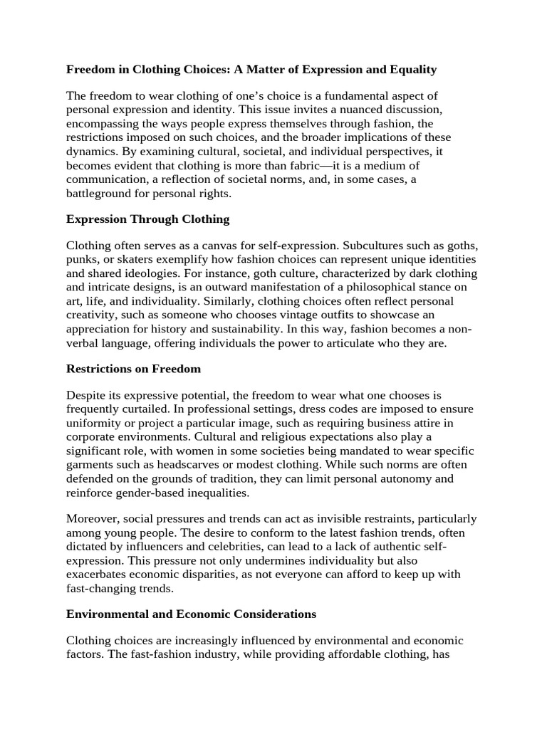 Freedom in Clothing Choices | PDF | Clothing | Fashion