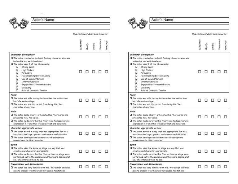 Original Monologue Peer Evaluation III | PDF | Monologue | Actor
