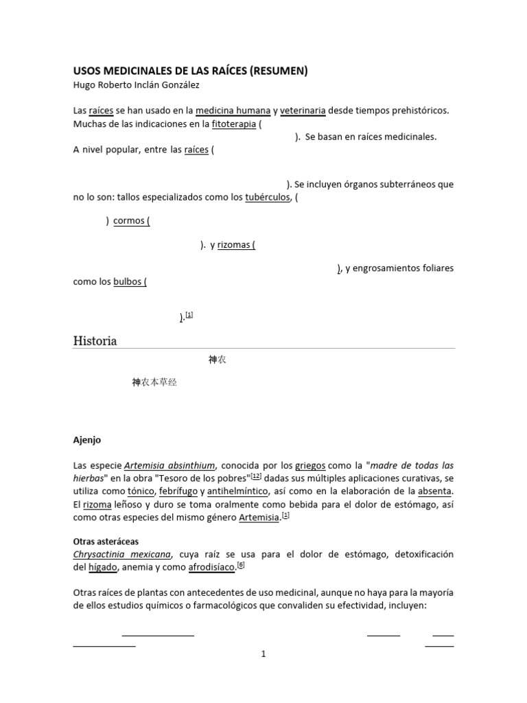 Usos Medicinales de Las Raíces | PDF