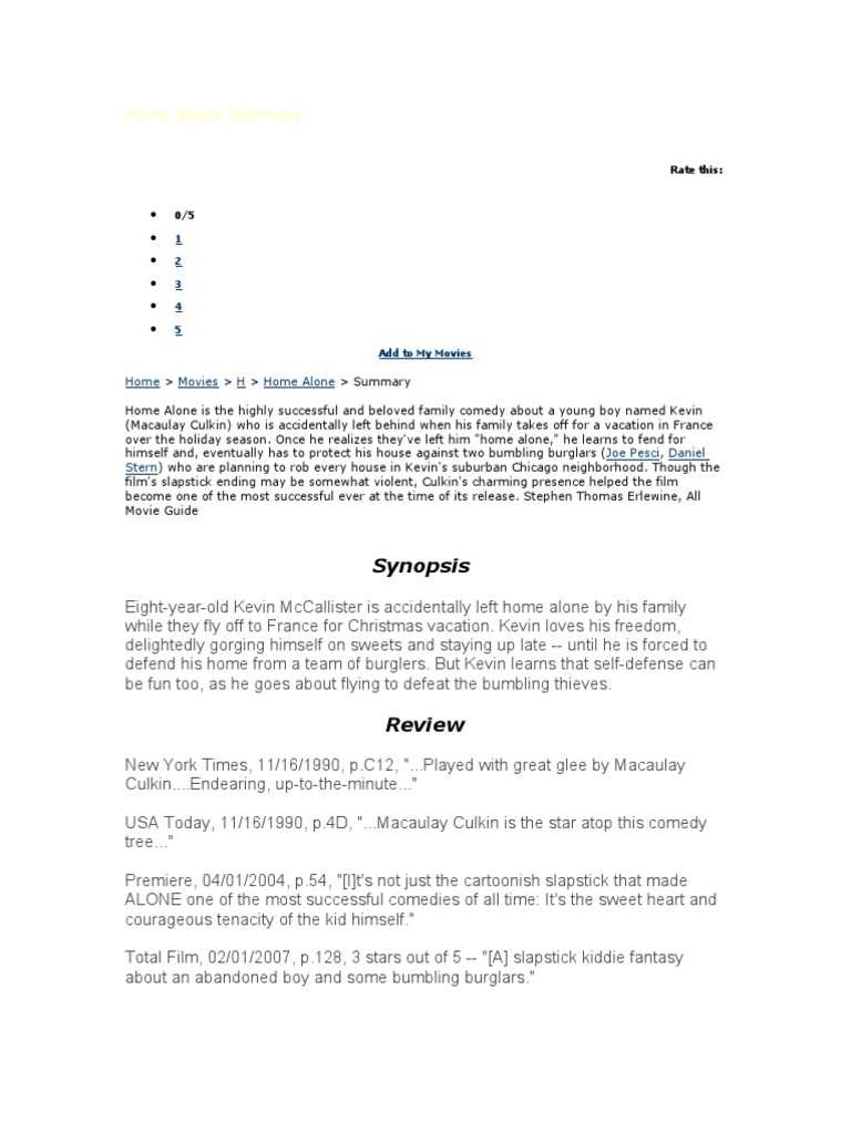 Home Alone Summary | PDF | Cinema | Leisure