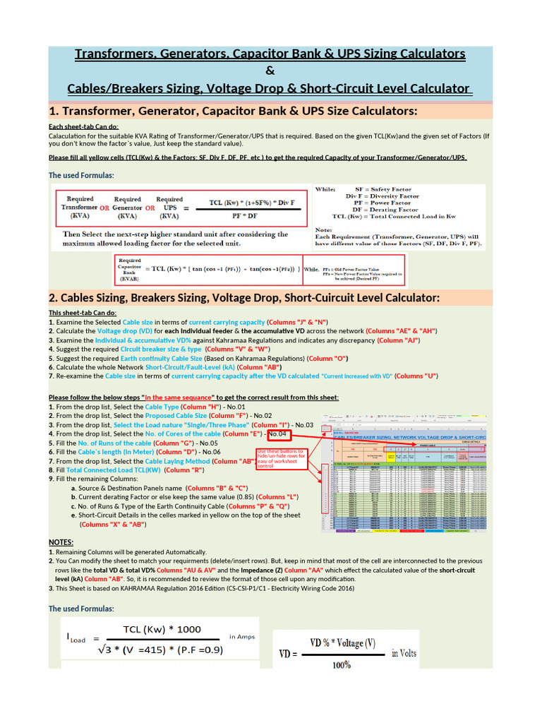 Electrical Sizing Calculators Guide | PDF | Transformer | Electronics