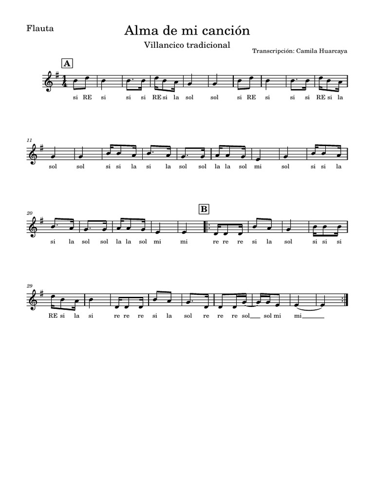 Alma de Mi Canción - Partitura para Flauta Dulce | PDF